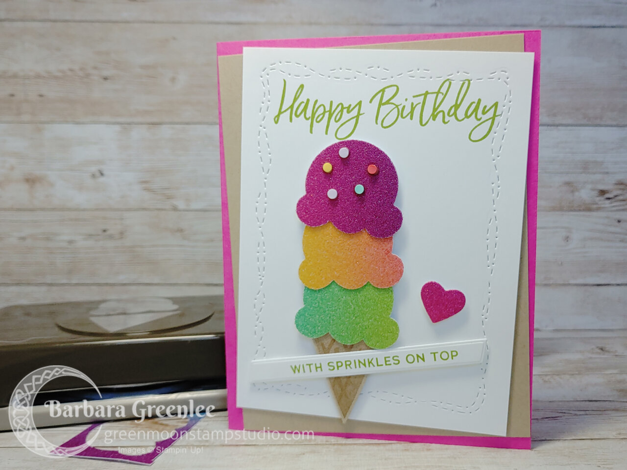 Rainbow Whimsy Ice Cream Card - Green Moon Stamp Studio