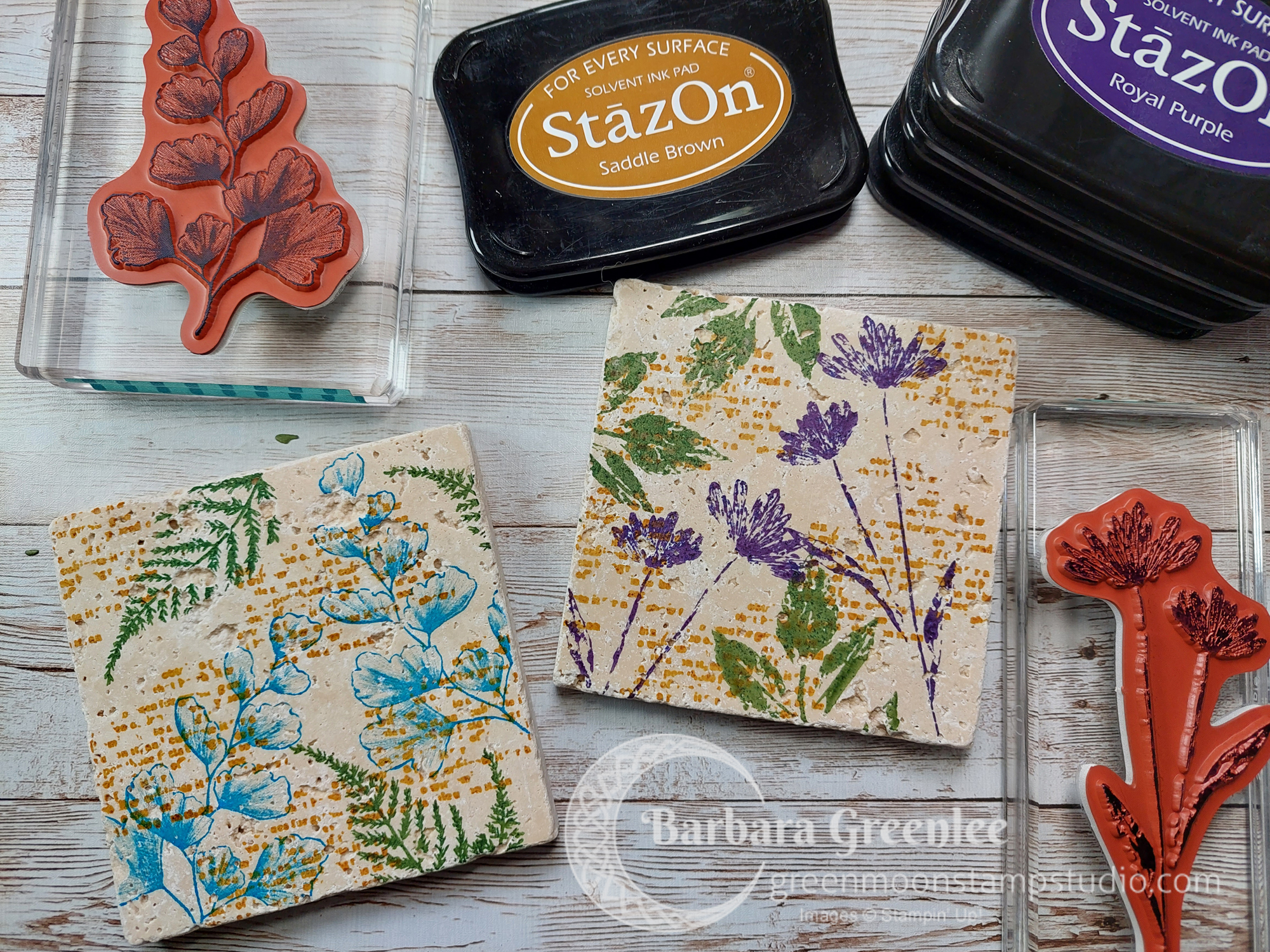 Stamped Tile Coaster Class - Green Moon Stamp Studio